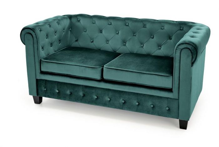 Bank 2-zits Chesterfield Eriksen XL Groen Fluweel Velvet met Zwarte ...